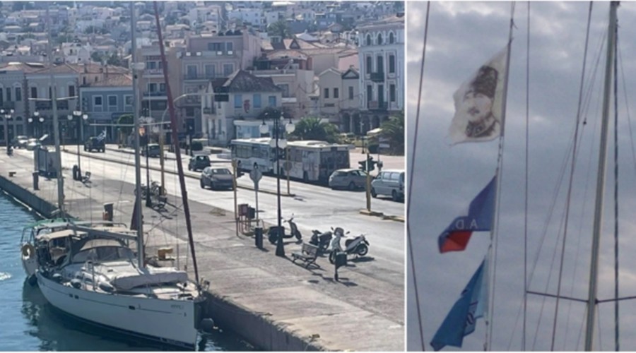ΠΡΟΚΛΗΣΗ ΣΤΗ ΛΕΣΒΟ: ΤΟΥΡΙΣΤΙΚΟ ΣΚΑΦΟΣ ΥΨΩΣΕ ΣΗΜΑΙΑ ΤΟΥ ΚΕΜΑΛ ΣΤΟ ΛΙΜΑΝΙ ...